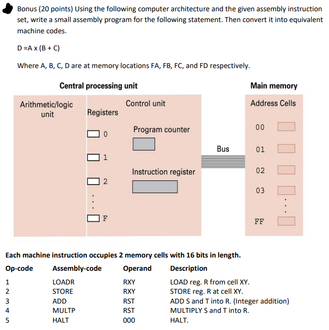 Bonus (20 points) Using the following computer | Chegg.com