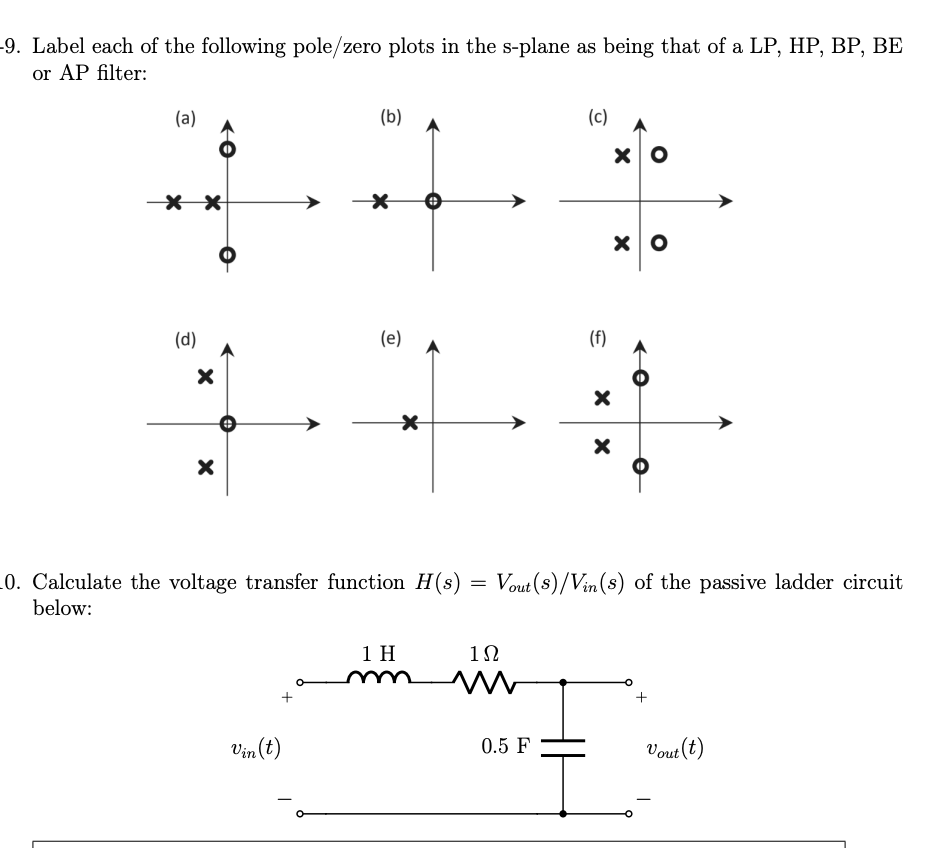 Solved -9. Label each of the following pole zero plots in | Chegg.com