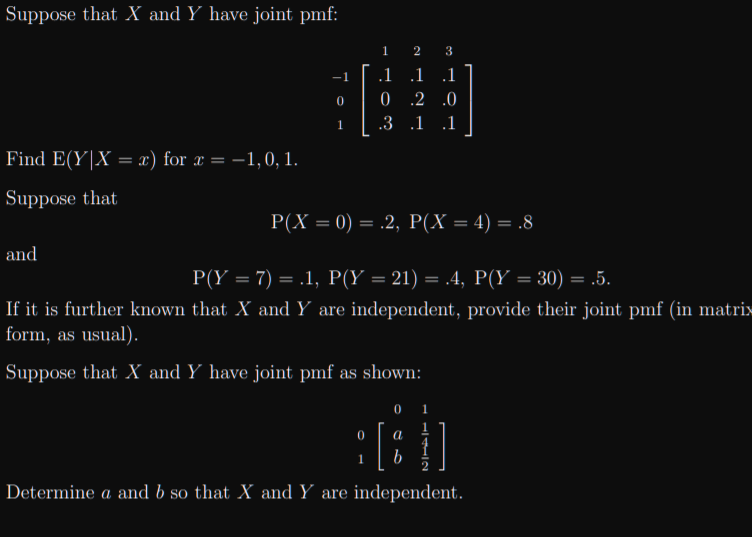 Solved Suppose that X and Y have joint pmf: 1 2 3 -1 0 .1 | Chegg.com
