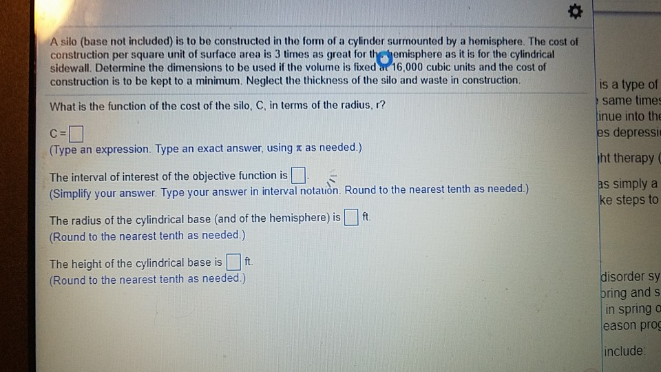 Solved A silo (base not included) is to be constructed in | Chegg.com