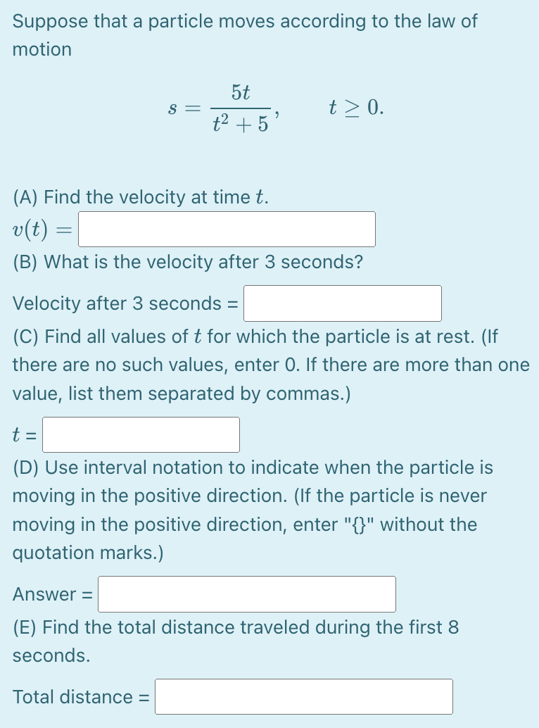 Solved Suppose that a particle moves according to the law of | Chegg.com