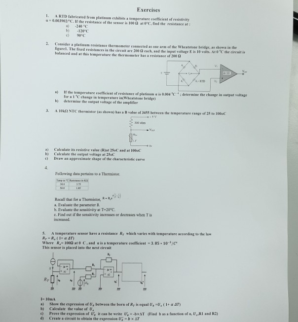 Solved Exercises 1. A RTD fabricated from platinum eshibits | Chegg.com