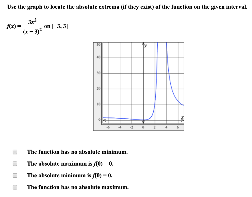 Solved Use the graph to locate the absolute extrema (if they | Chegg.com