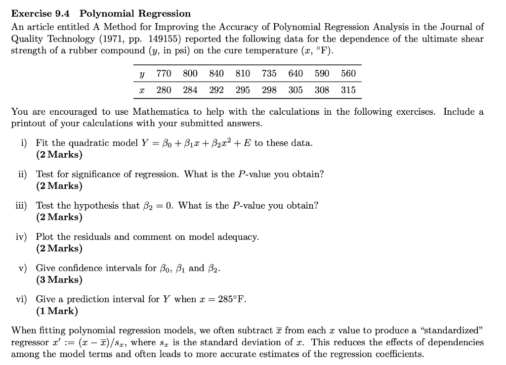 Solved Exercise 9.4 Polynomial Regression An article | Chegg.com