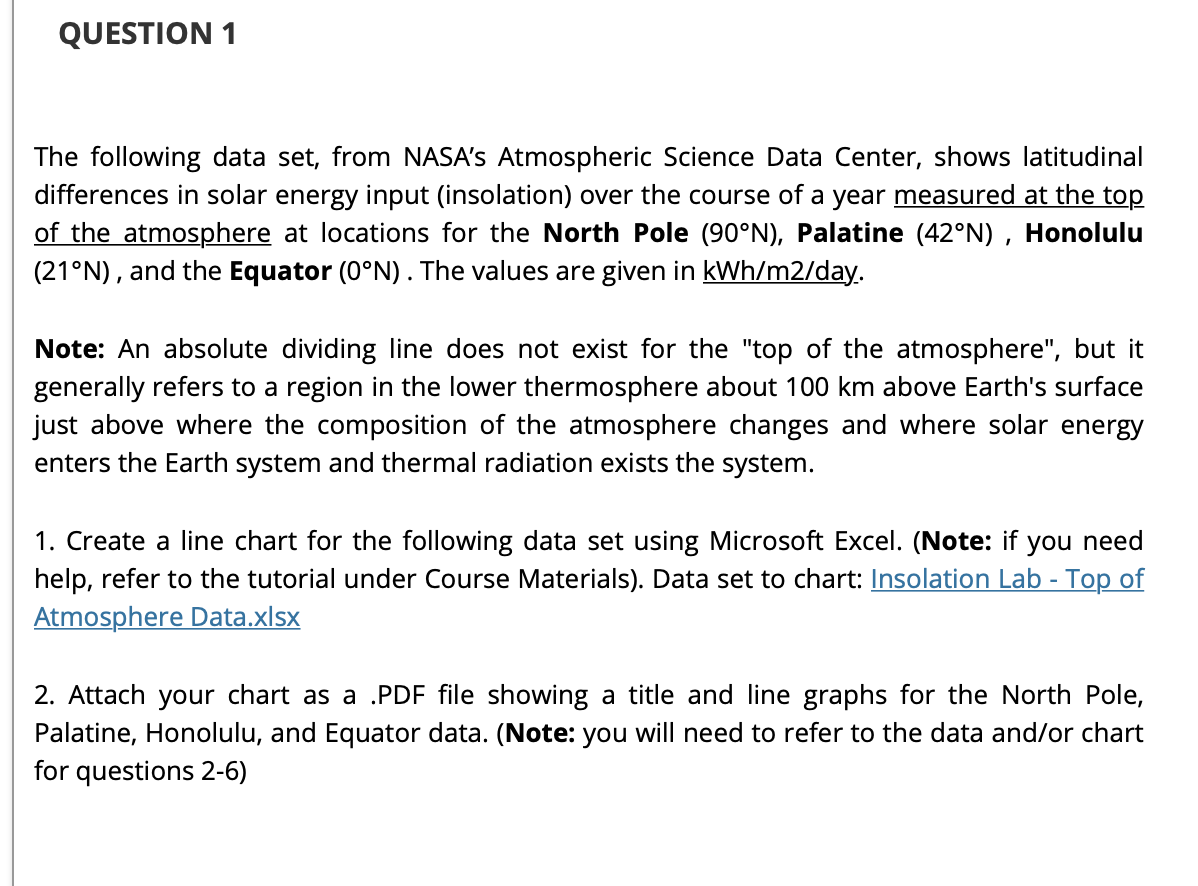 QUESTION 1 The following data set, from NASA's | Chegg.com