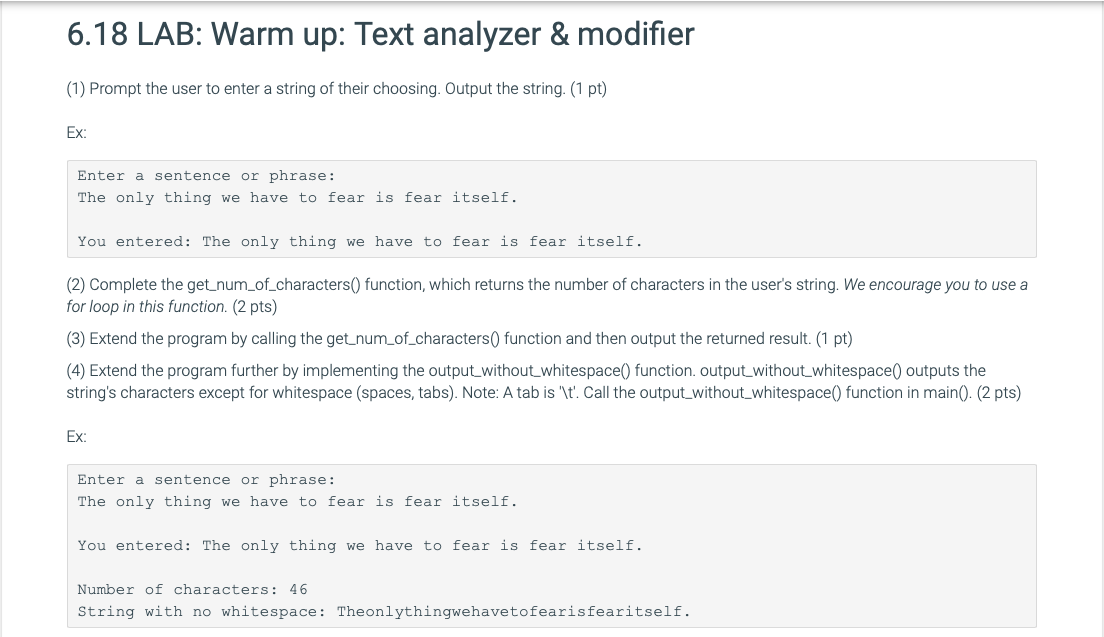 Solved 6 18 Lab Warm Up Text Analyzer And Modifier Python