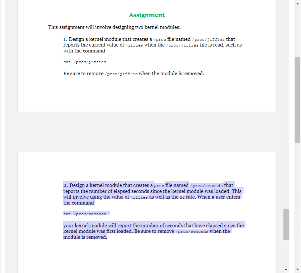 Programming Project #1Linux Kernel Module | Chegg.com