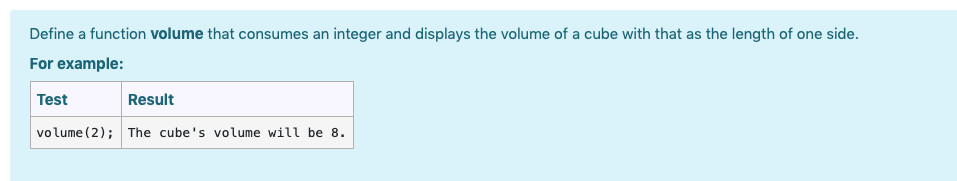 Solved Define a function volume that consumes an integer and | Chegg.com