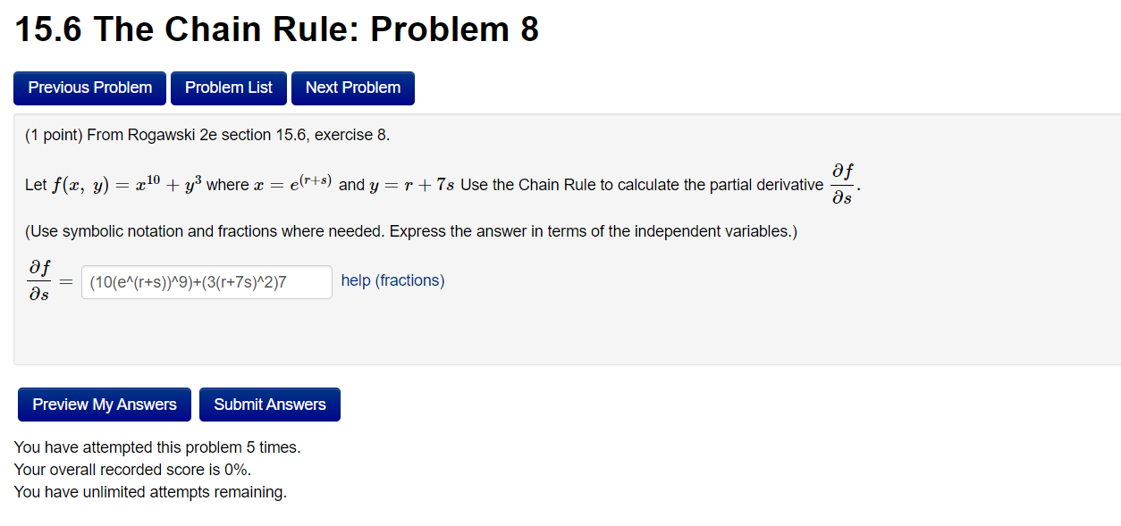 Solved 15 6 The Chain Rule Problem 8 Previous Problem