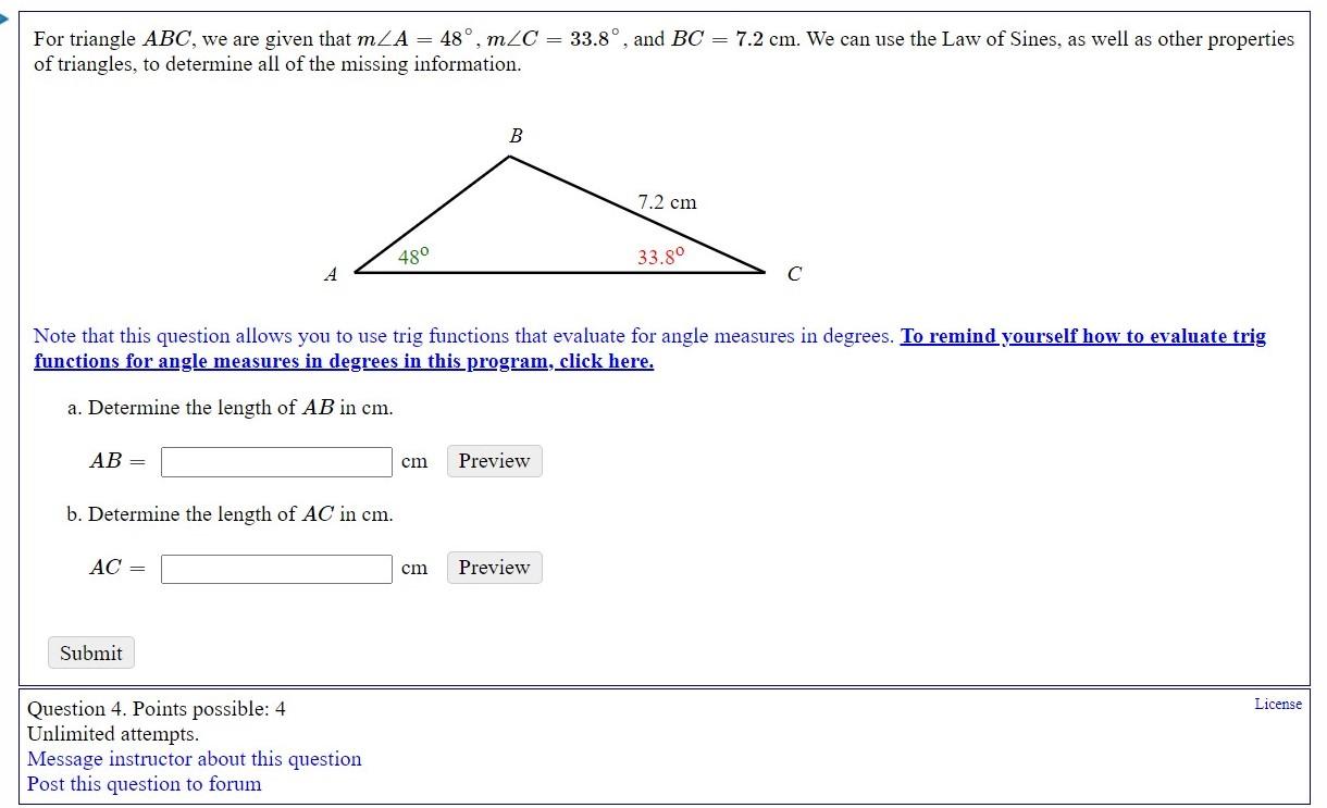 Solved For triangle ABC, we are given that | Chegg.com