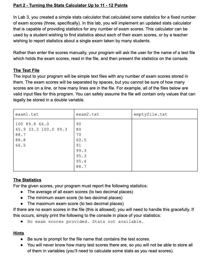 Solved Part 2 - Turning the Stats Calculator Up to 11 - 12 | Chegg.com