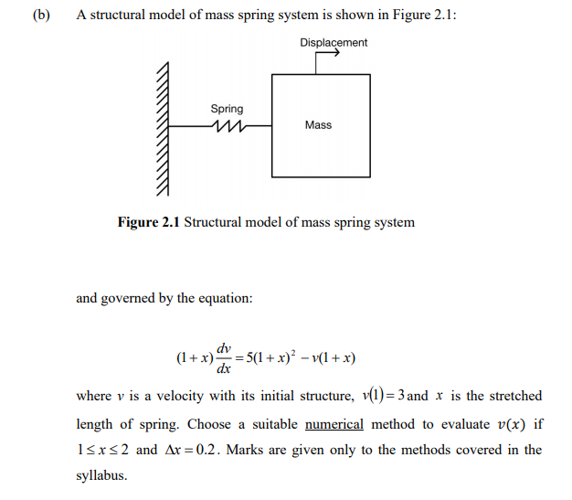 Solved (b) A structural model of mass spring system is shown | Chegg.com