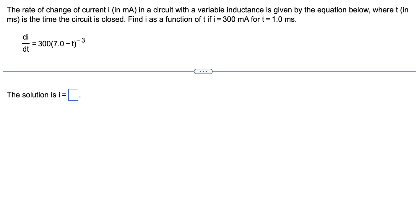 Solved The rate of change of current i (in mA ) in a circuit | Chegg.com