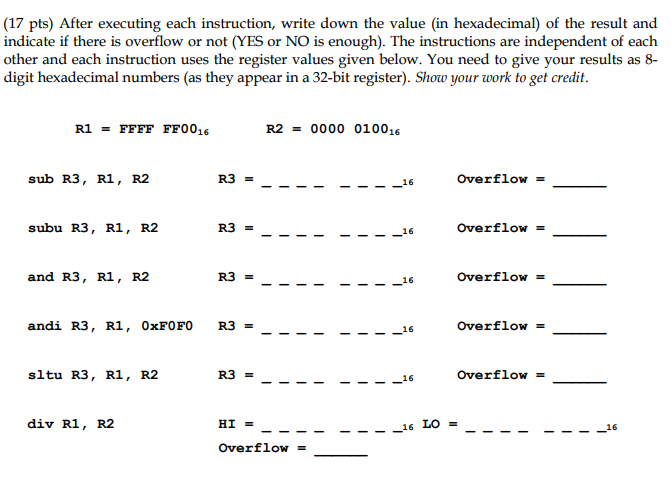 Solved (17 pts) After executing each instruction, write down | Chegg.com