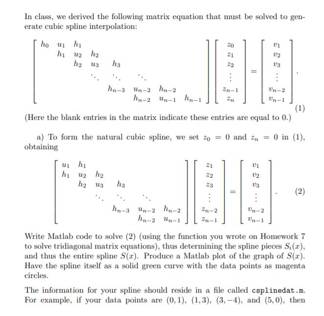 Solved In class, we derived the following matrix equation | Chegg.com