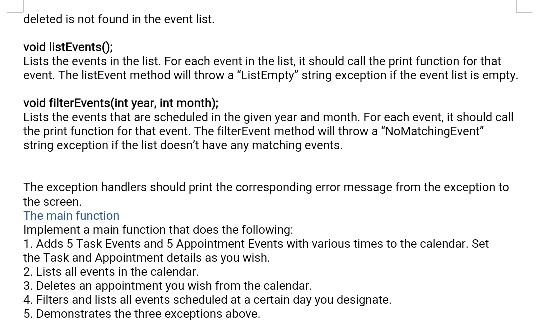 Solved You will implement a simple calendar application The | Chegg.com