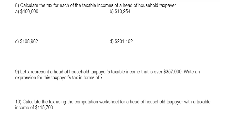 Solved Use this tax computation worksheet to answer 8-10. | Chegg.com