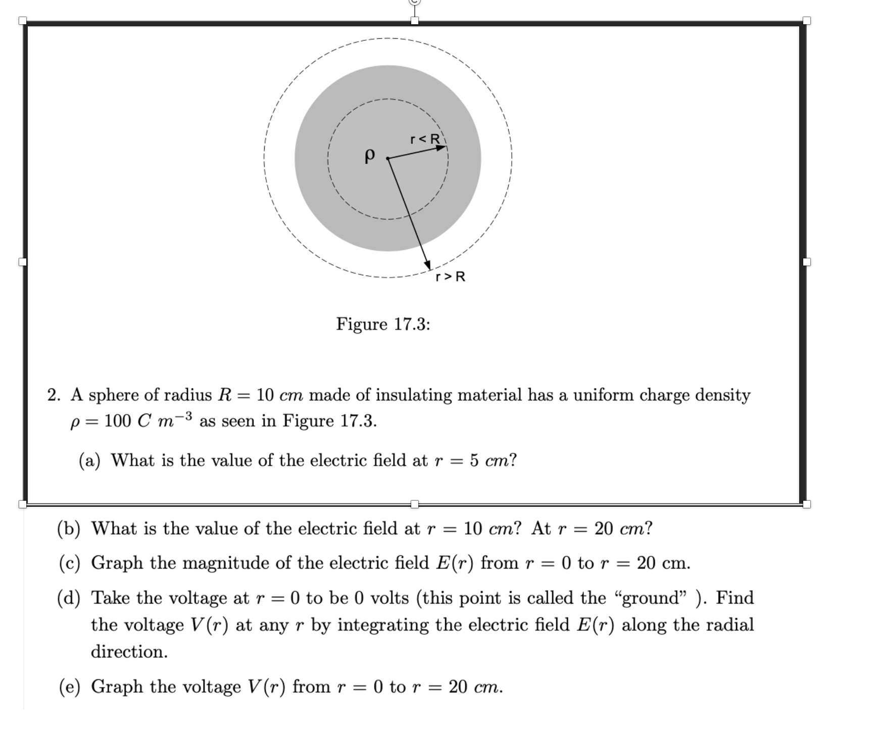 Solved A sphere of radius R=10cm ﻿made of insulating | Chegg.com