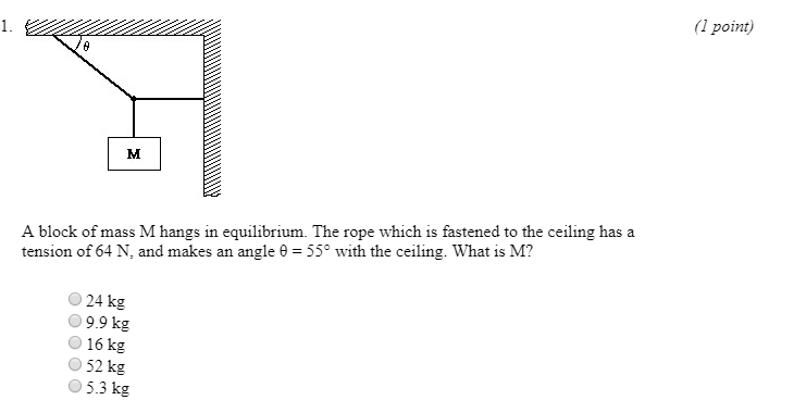 Solved (1 point) 1. A block of mass M hangs in equilibrium. | Chegg.com