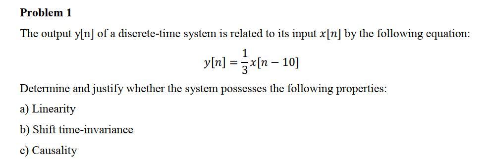 Solved Problem 1 1 The Output Y N Of A Discrete Time System 2300
