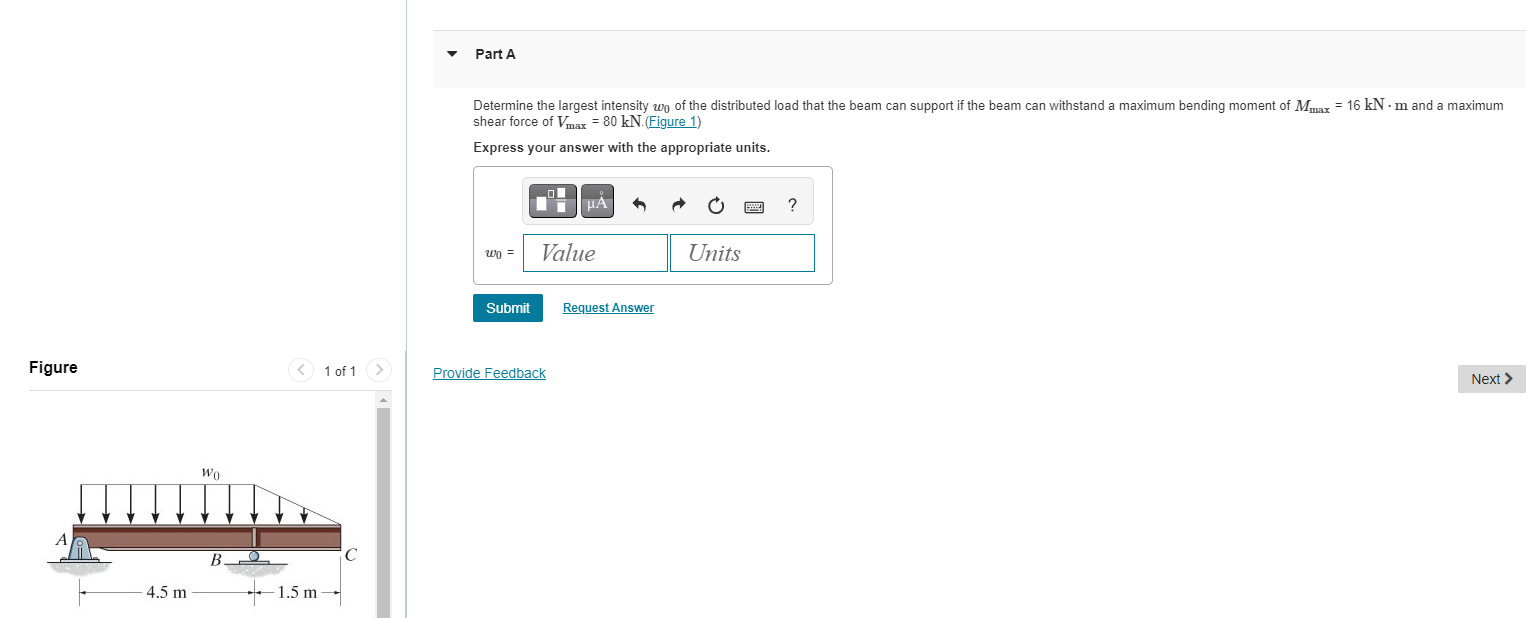Solved Determine the largest intensity w0 of the distributed | Chegg.com