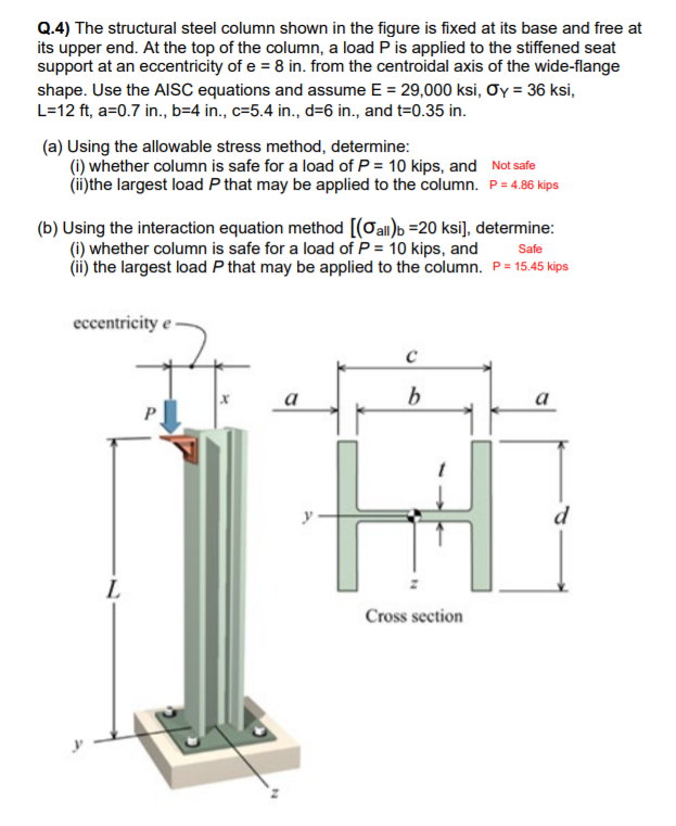 Solved Q.4) The structural steel column shown in the figure | Chegg.com