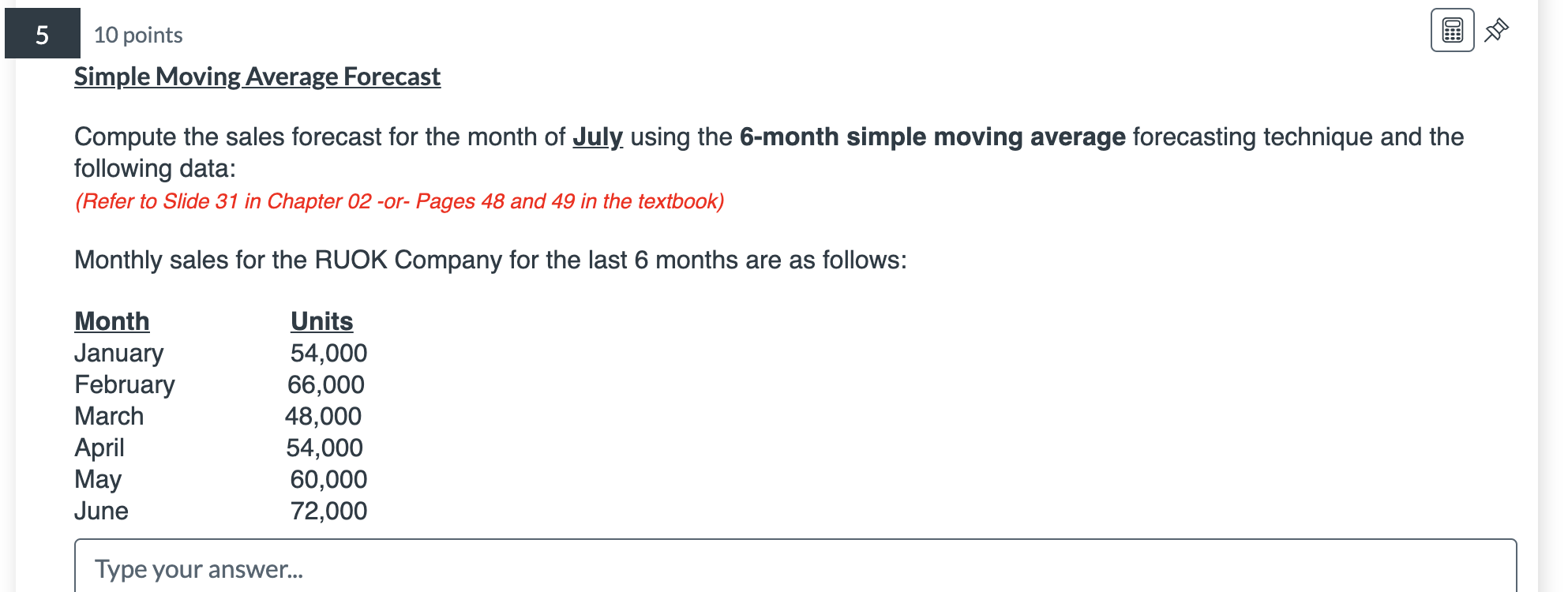 Solved 5 - 迎 10 points Simple Moving Average Forecast | Chegg.com