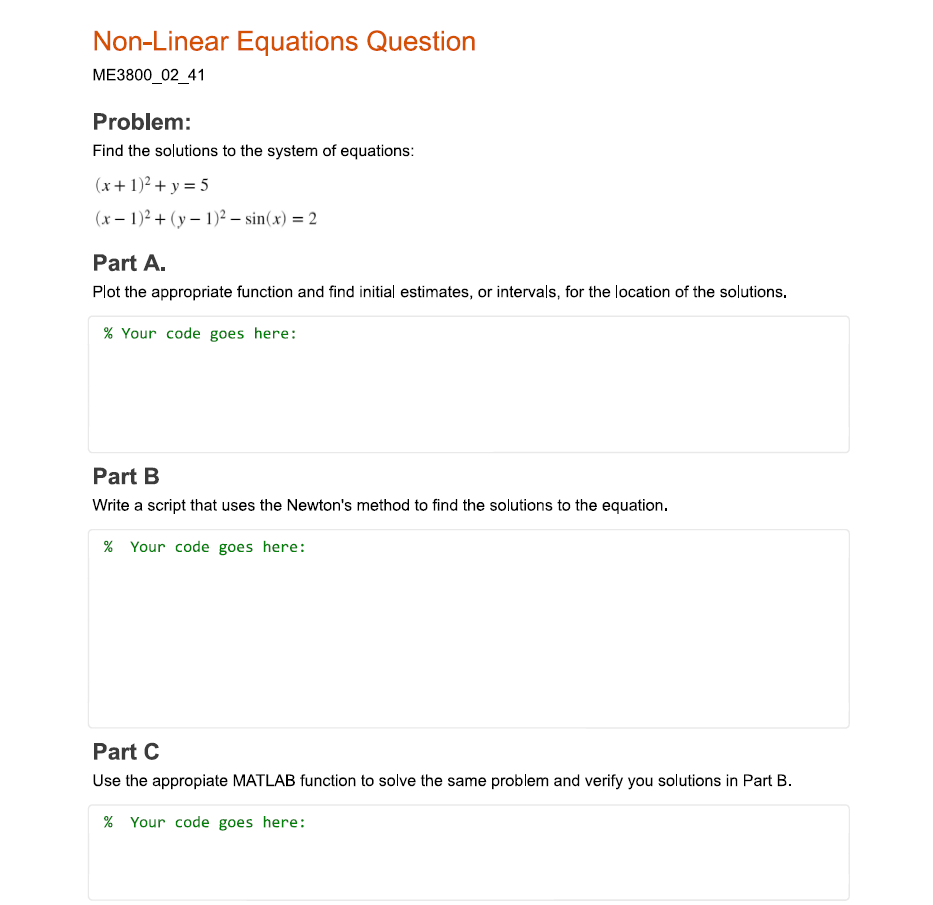 Solved Non-Linear Equations Question ME3800_02_41 Problem: | Chegg.com