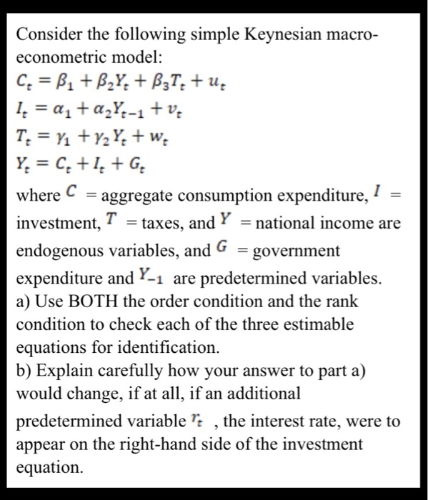 Solved Consider the following simple Keynesian macro- | Chegg.com