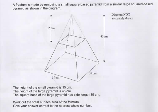 Solved A frustum is made by removing a small square-based | Chegg.com
