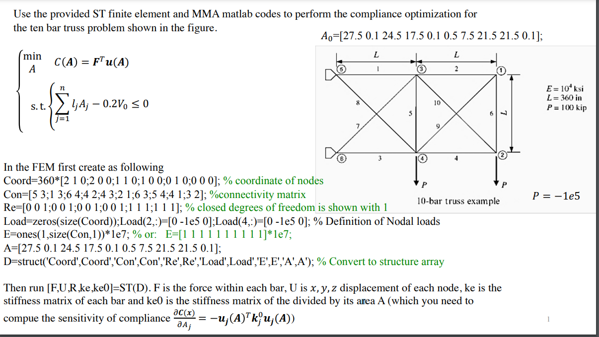 Use the provided ST finite element and MMA matlab | Chegg.com