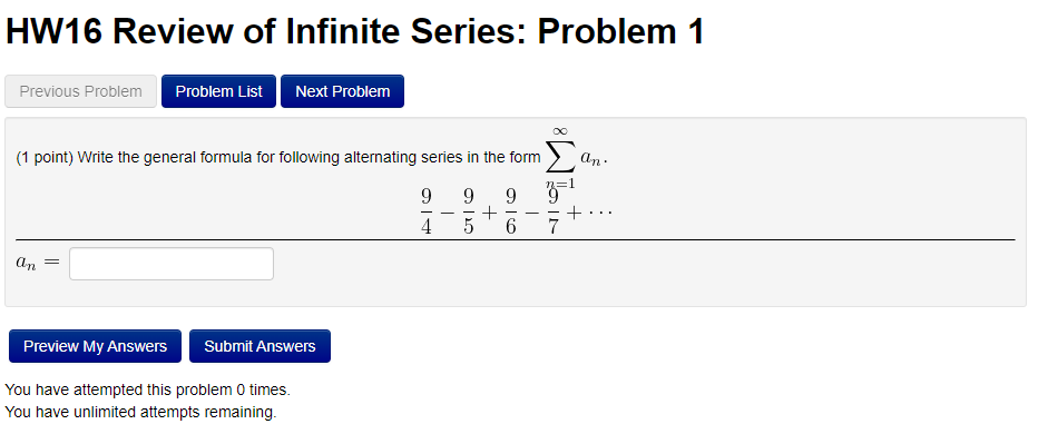 Solved HW16 Review of Infinite Series: Problem 1 Previous | Chegg.com