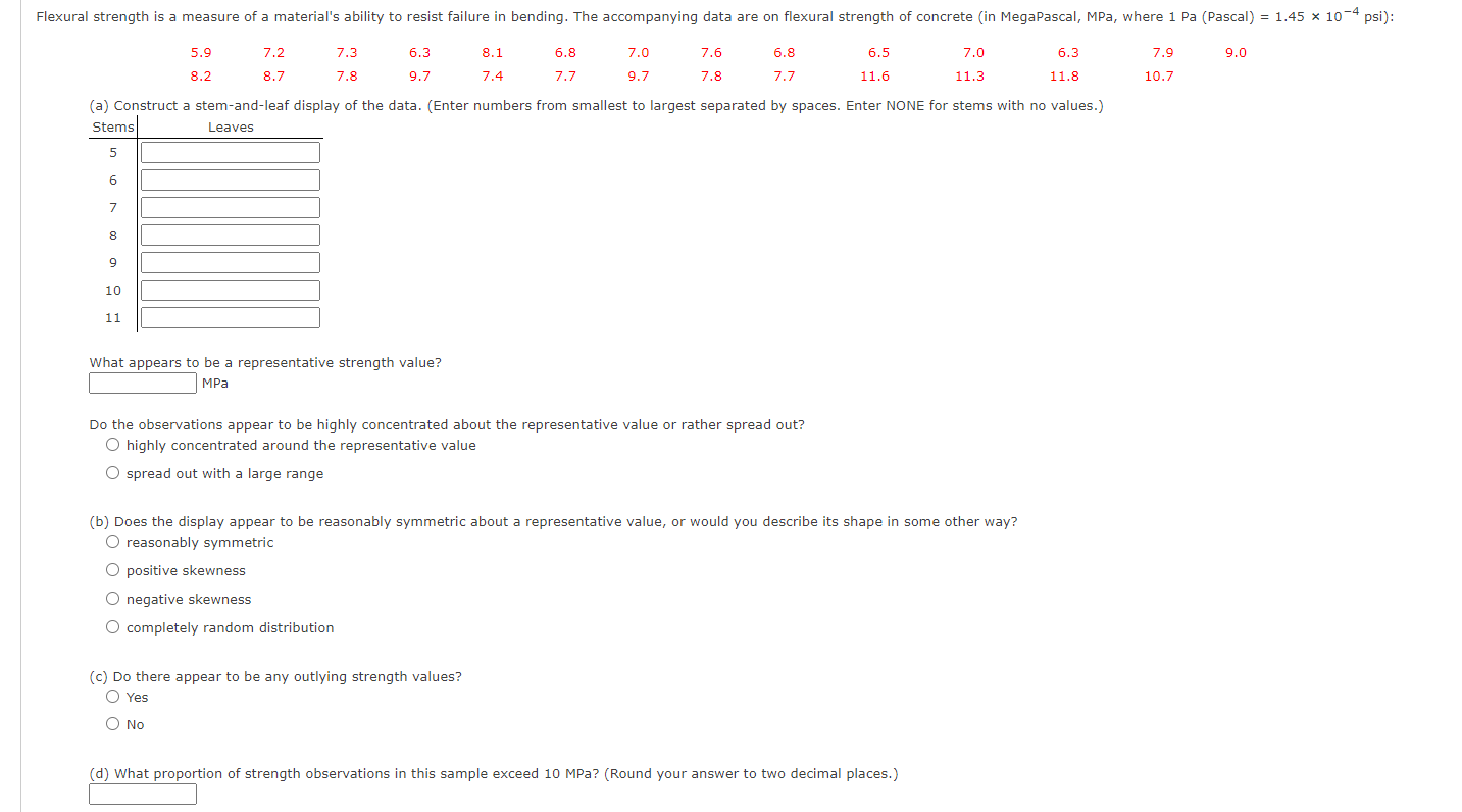 Solved What appears to be a representative strength value? | Chegg.com