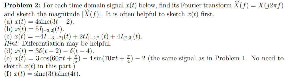 Solved Problem 2: For each time domain signal z(t) below, | Chegg.com