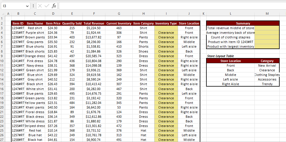 Solved Use an INDEX MATCH function to fill in the inventory | Chegg.com