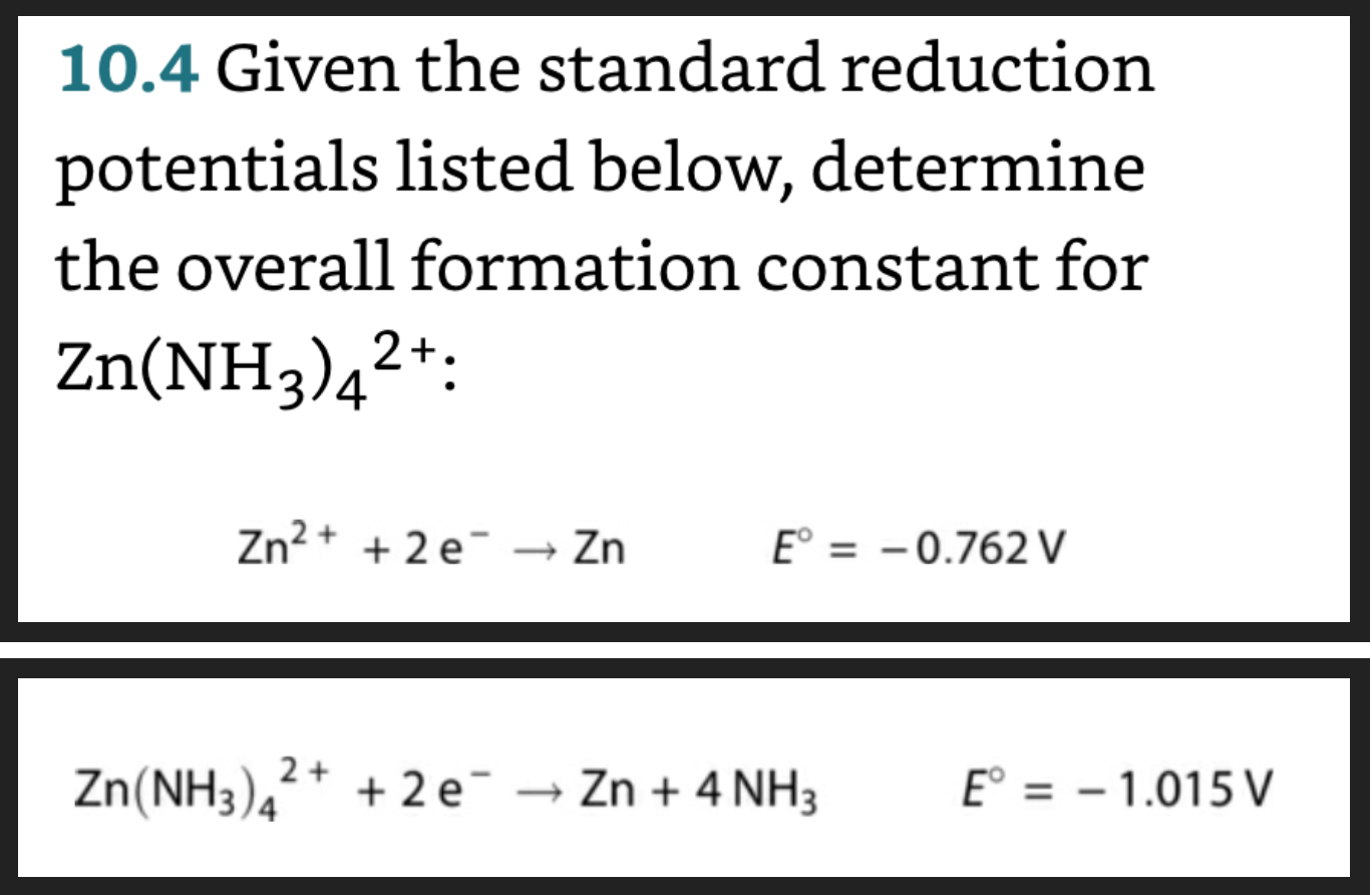 Solved 10.4 Given the standard reduction potentials listed | Chegg.com