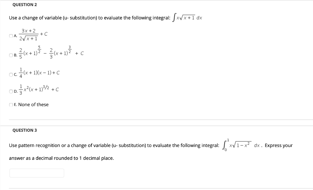 Solved QUESTION 2 Use a change of variable (u- substitution) | Chegg.com