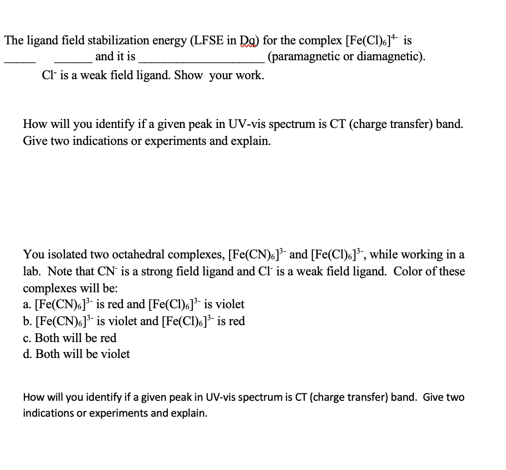Solved he ligand field stabilization energy (LFSE in Dq ) | Chegg.com