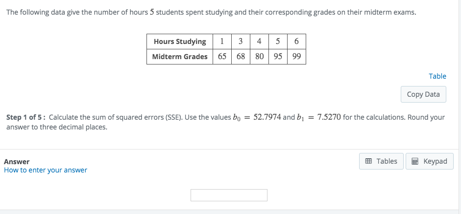 Solved Step 1 Of 5 Calculate The Sum Of Squared Errors