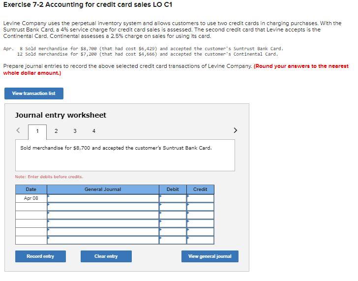 Solved Exercise 7-2 Accounting for credit card sales LO C1 | Chegg.com