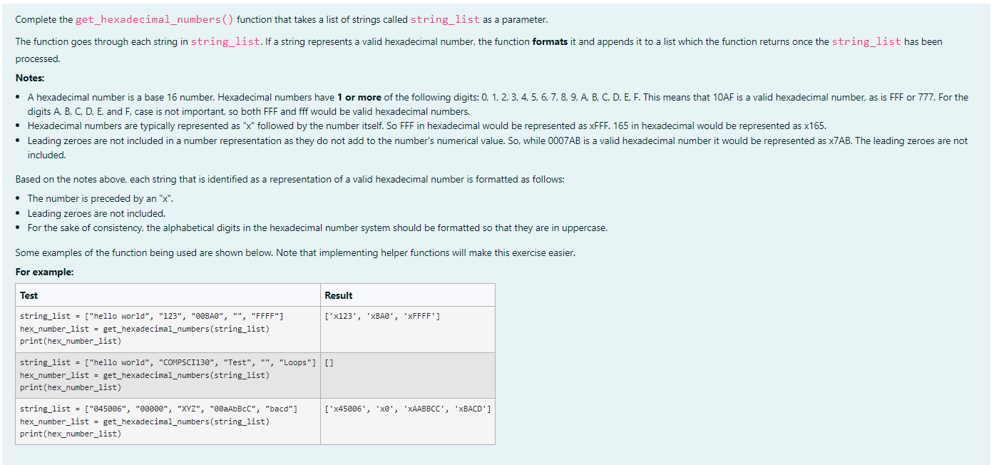 Solved Complete the get_hexadecimal_numbers() function that | Chegg.com