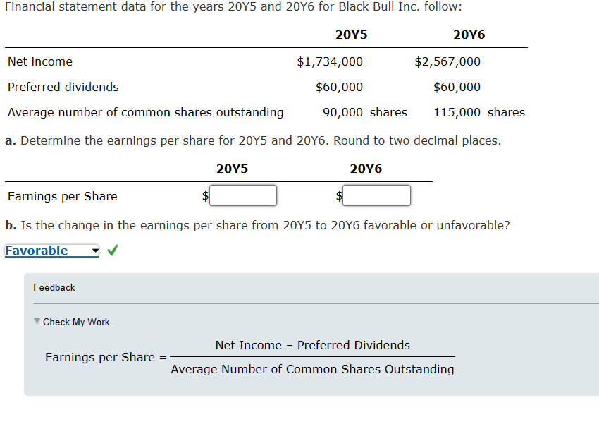 Solved Determine the earnings per share for 20Y5 and 20Y6. | Chegg.com