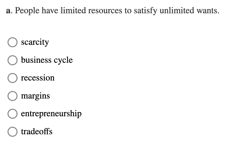 Solved a. ﻿People have limited resources to satisfy | Chegg.com