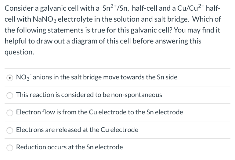 Solved Consider a galvanic cell with a Sn2+/Sn, half-cell | Chegg.com