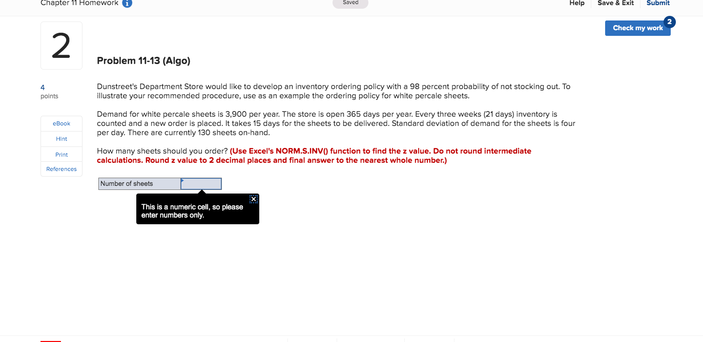 Solved Chapter 11 Homework i Saved Help Save & Exit Submit | Chegg.com