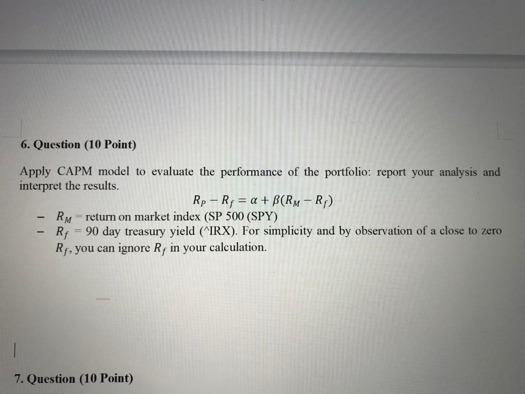 Solved Apply CAPM model to evaluate the performance of the | Chegg.com