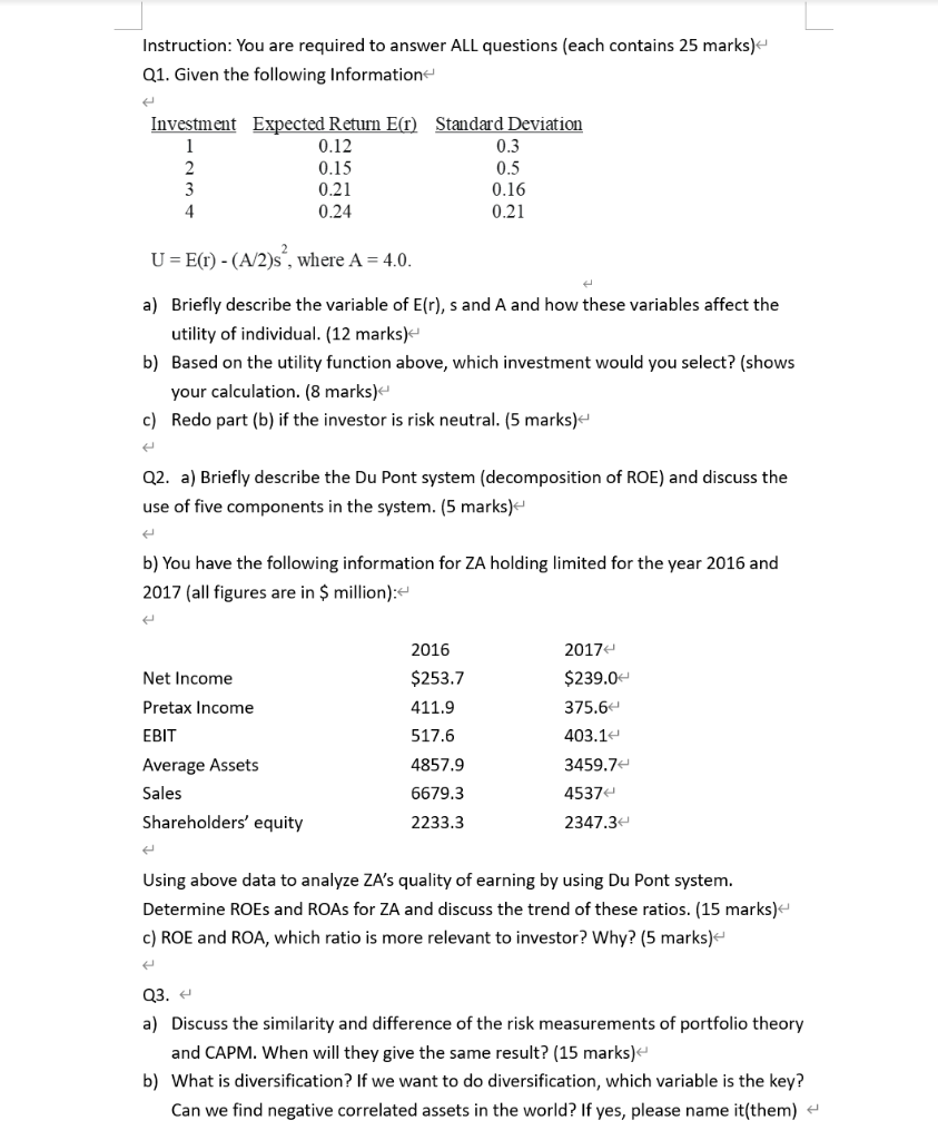 Solved Instruction: You are required to answer ALL questions | Chegg.com