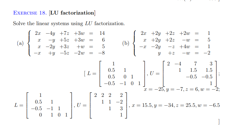 Solved Solve the linear systems using LU factorization. | Chegg.com