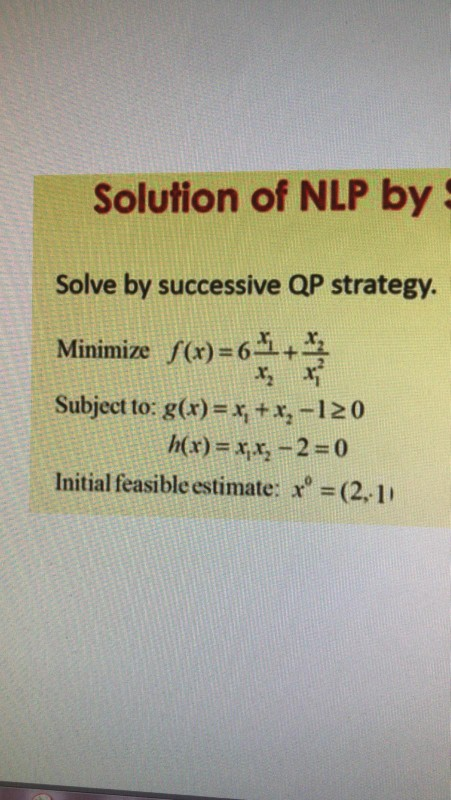 Solved Solution of NLP by Solve by successive QP strategy. | Chegg.com