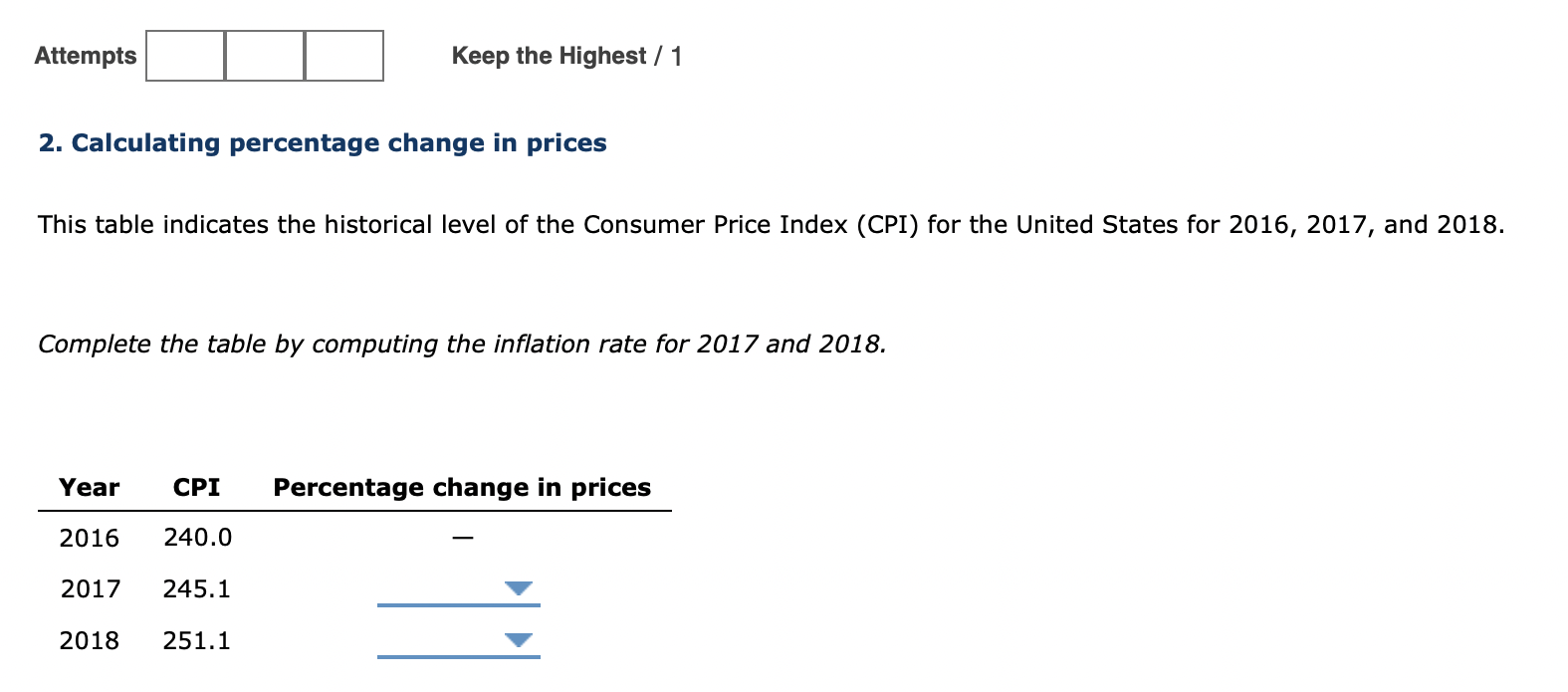 Solved 2. Calculating percentage change in prices This table | Chegg.com